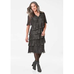 GOLDNER Elegantes Abendkleid mit Glanz-Effekt in schwarz / silberfarben / gemustert | Gr.: 50
