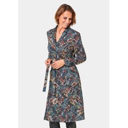 GOLDNER Kurzgr&ouml;&szlig;e: Hemdblusenkleid mit Bindeg&uuml;rtel in petrol / dunkelrot / gemustert | Gr.: 23