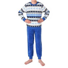 Normann Kinde langarm Schlafanzug Pyjama B&uuml;ndchen Norweger Coralfleece - 76971 in blau | Gr.: 128