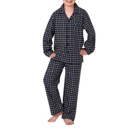 Normann Flanell Pyjama langarm Schlafanzug Karo Knopfleiste - 70126 in grau | Gr.: 176