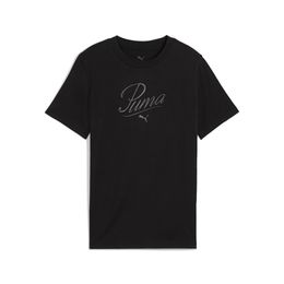 T-Shirt Puma "ESS SCRIPT TEE G", M&auml;dchen, Gr. 140, schwarz (Puma schwarz), Jersey, Obermaterial: 100% Baumwolle, bedruckt, regular fit normal, Rundhals, Shirts T-Shirt, Regular Fit, Kurzarm, Rundhalsausschnitt, mit Logodruck