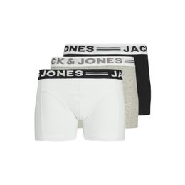 Jack & Jones Boxershorts JACK & JONES "Boxershort SENSE TRUNKS 3 PACK JNR NOOS 3er Pack", Jungen, Gr. 164, bunt (schwarz, wei&szlig;, grau), Obermaterial: 95% Baumwolle CO. 5% Elasthan EL., Unterhosen