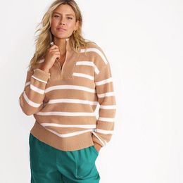 LANDS' END Pullover DRIFTER mit Rei&szlig;verschluss, Damen,  Braun, Baumwolle, by Lands' End