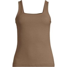 LANDS' END Ripp-Top mit eckigem Ausschnitt, Damen,  Braun, Elasthan/Baumwoll-Mischung, by Lands' End