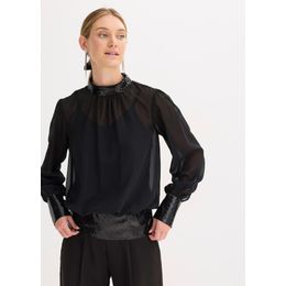bonprix Blusenshirt aus feinem T&uuml;ll mit Pailletten, schwarz, Gr.50, Modern und feminin: Bluse aus feinem Chiffon mit Futter und Pailletten-Einsatz
