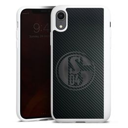 DeinDesign iPhone Xr Handy Silikon H&uuml;lle Case wei&szlig; Handyh&uuml;lle Fc Schalke 04 Metallic Look Carbon Silikon Case