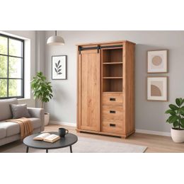 Kleiderschrank 100x45x175 cm Akazienholz massiv natur gusseiserne Elemente LIANO I