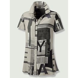 WITT Damen Longbluse in grafischem Dessin, schwarz-ecru-bedruckt, Gr&ouml;&szlig;e 36