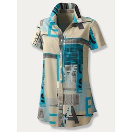 WITT Damen Longbluse in grafischem Dessin, t&uuml;rkis-sand-bedruckt, Gr&ouml;&szlig;e 40