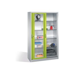 C+P Werkzeugschrank mit Sichtfenster-Schiebet&uuml;ren, 4 B&ouml;den, H1950xB1200xT500mm Front Viridingr&uuml;n Korpus Lichtgrau ; C + P M&ouml;belsysteme (2059-055|S10088)