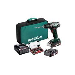 Metabo Akku-Bohrschrauber BS 18 Set (602207930) mit Bit-Box SP (32-teilig), Werkzeugtasche, 18V 2x2Ah Li-Power + SC 30)