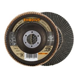 Rhodius TOPline JUMBO LONGLIFE EXTENDED F&auml;cherschleifscheibe 115 x 22,23 mm K80 (208739)