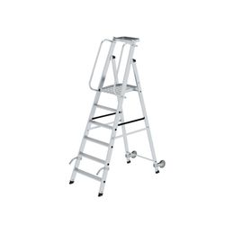 MUNK Aluminium-Stehleiter einseitig begehbar Rollen und Griff 6 Stufen (051086)