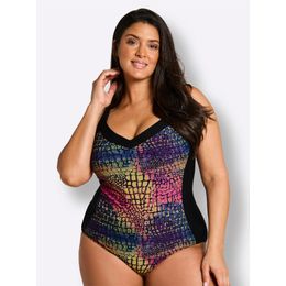 sheego Gro&szlig;e Gr&ouml;&szlig;en Badeanzug mit Raffung an den Softcups, schwarz-bedruckt, Gr&ouml;&szlig;e 54B - Damen