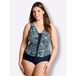 feel good sheego Gro&szlig;e Gr&ouml;&szlig;en Badeanzug mit Raffungen, marine-smaragd-bedruckt, Gr&ouml;&szlig;e 50F - Damen