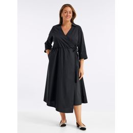 sheego Gro&szlig;e Gr&ouml;&szlig;en Wickelkleid mit asymmetrischem Saum, schwarz, Gr&ouml;&szlig;e 52 - Damen
