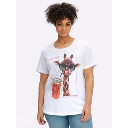 sheego Gro&szlig;e Gr&ouml;&szlig;en Kurzarmshirt mit Giraffen-Motiv, wei&szlig;-orange-bedruckt, Gr&ouml;&szlig;e 50 - Damen