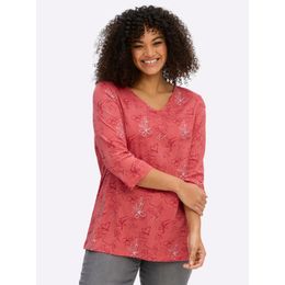 sheego Gro&szlig;e Gr&ouml;&szlig;en 3/4-Arm-Shirt mit Herzen und Bl&uuml;ten verziert, grapefruit, Gr&ouml;&szlig;e 46 - Damen