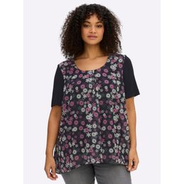 sheego Gro&szlig;e Gr&ouml;&szlig;en Tunika im Lagenlook, mit Chiffon-Body, schwarz-altrosa-bedruckt, Gr&ouml;&szlig;e 52 - Damen