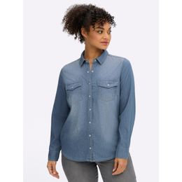 sheego Gro&szlig;e Gr&ouml;&szlig;en Jeansbluse mit Glitzersteinchen, blue-bleached, Gr&ouml;&szlig;e 48 - Damen