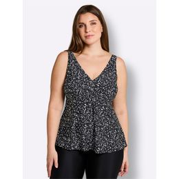 sheego Gro&szlig;e Gr&ouml;&szlig;en Tankini-Oberteil mit V-Ausschnitt, schwarz-wei&szlig;-bedruckt, Gr&ouml;&szlig;e 54B - Damen