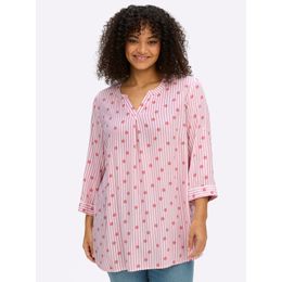 sheego Gro&szlig;e Gr&ouml;&szlig;en Tunika im Mustermix aus Streifen und Bl&uuml;ten, altrosa-ecru-gestreift, Gr&ouml;&szlig;e 52 - Damen