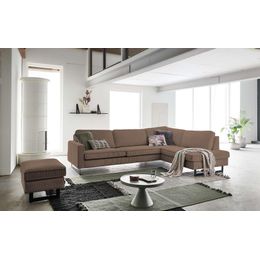 Ecksofa Home Affaire "Pinto, 290 cm, Cord, Chenille, Lederoptik, Ottomane links / rechts", braun, B:290cm H:85cm T:217cm, 92% Polyester, 8% Nylon, Sofas, Ecksofa, mit Keder, schwarze Metallf&uuml;&szlig;e, Wellenunterfederung