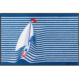 Fu&szlig;matte "Sailing Boat", blau, B:50cm H:7mm L:75cm, Polyamid, wash+dry by Kleen-Tex, Teppiche, Fu&szlig;matte