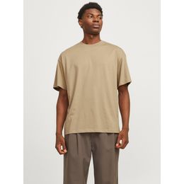Jack & Jones Oversize-Shirt JACK & JONES "JJEBRADLEY Oversize T-Shirt mit klassischem Rundhalsausschnitt", Damen, Gr. XS, braun (coriander), Jersey, Obermaterial: 100% Baumwolle, unifarben, oversize taillenbedeckt, Rundhals, Shirts, mit gek&auml;mmten Jersey