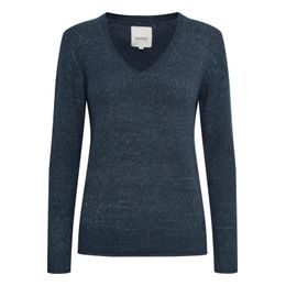 Strickfleece-Pullover oxmo "Strickpullover OXIlva", Damen, Gr. L, blau (total eclipse melange), Obermaterial: 74% Polyacryl PAN. 23% Nylon NY. 3% Elasthan EL., Pullover