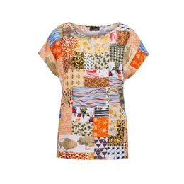 Schlupfbluse GOLDNER "Kurzgr&ouml;&szlig;e Luftige Viskosebluse mit Patch-Print", Damen, Gr. 21, gelb (gelb, gemustert), Obermaterial: 100% Viskose CV., Blusen Schlupfbluse