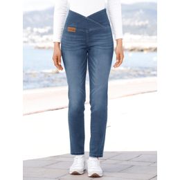 WITT Damen Stretch-Jeans mit &uuml;berlappendem Bund, blue-bleached, Gr&ouml;&szlig;e 40
