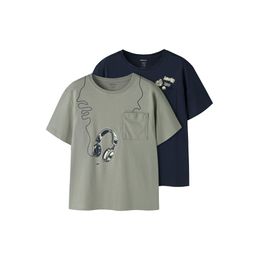 name it T-Shirt 'NKMVILIAN' Jungen Gr&ouml;&szlig;e 146/152 navy / grau / wei&szlig;