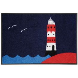 Fu&szlig;matte, B:50cm H:7mm L:75cm, blau, wash+dry by Kleen-Tex, Kunstfaser, Au&szlig;enbereich, Teppiche, "Leuchtturm", Schmutzfangmatte, rutschhemmend, In-