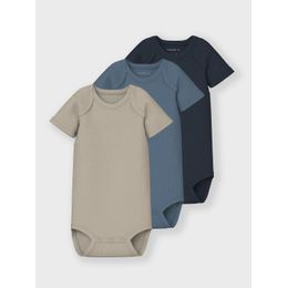 name it Jungen Kurzarmbody "NBNBODY 3P SS SOLID RIB NOOS", Gr. 56, blau, Sweatware, Obermaterial: 100% Baumwolle, unifarben, Bodys