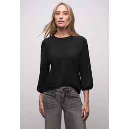 3/4-Arm-Shirt Street One, Damen, Gr. 42, schwarz, Jersey, Obermaterial: 63% Polyester, 34% Viskose, 3% Elasthan, unifarben, regular fit normal, Rundhals, elastischer Bund, Shirts 3/4-Arm-Shirt, mit elastischem B&uuml;ndchen