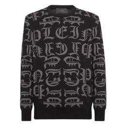 Philipp Plein Herren Rundhalspullover "Gothic Plein"02, schwarz, Gr. L, Obermaterial: 80% Baumwolle, 20% Wolle, Pullover