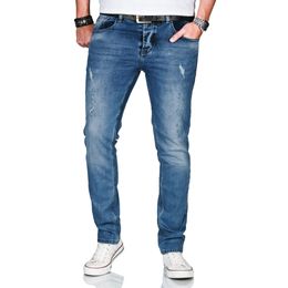 Herren Slim-fit-Jeans "ASCatania", blau, Basic, Gr. 30, Alessandro Salvarini, Destroyed-Effekte, leichte Abriebeffekte, Denim/Jeans, 98% Baumwolle,