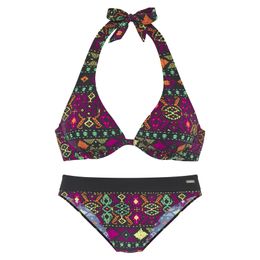Buffalo Damen B&uuml;gel-Bikini, schwarz, Gr. 38, Microfaser, Bikini-Sets, farbenfroher Ethnodruck