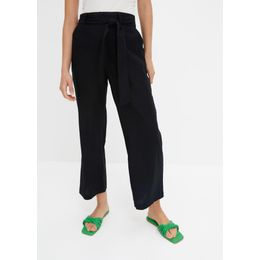 bonprix Damen Culotte "Culotte aus luftigem Leinen-Mix", schwarz, Gr. 46, unifarben, Web, Obermaterial: 55% Leinen, 45% Viskose, Hosen, aus