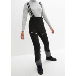 bonprix Funktionshose aus Softshell mit Stretch wasserabweisend, schwarz, Gr.40, Softshell-Hose mit abnehmbaren Hosentr&auml;gern, weich aufgeraute Innenseite, Ski-Hose, Straight Fit, aus Softshell