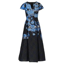 Adrianna Papell Midikleid 'Split Neck Jacquard Dress' Damen Gr&ouml;&szlig;e 46 dunkelblau Winterkleid