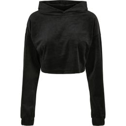 Hoodie Urban Classics "Urban Classics Damen Ladies Cropped Velvet Oversized Hoody", Damen, Gr. L, schwarz, 93% Polyester, 7% Elasthan, unifarben, Sweatshirts Hoodie