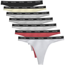 Tanga "THONG 7 PK", Damen, Gr. L (40), blck, prsrbt, icnlgstrp gryhthr, snwht, Jersey, Obermaterial: 90% Baumwolle, 10% Elasthan, Calvin Klein Underwear, unifarben, k&ouml;rpernah, Unterhosen Tanga, K&ouml;rpernahe Passform mit elastischem Bund