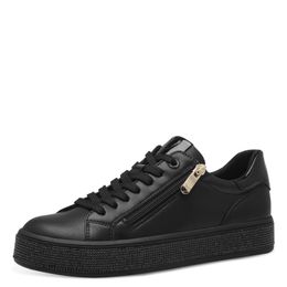 Plateausneaker Marco Tozzi, Damen, Gr. 37, schwarz, Lederimitat, unifarben, Schuhe Plateausneaker, Freizeitschuh, Halbschuh, Schn&uuml;rschuh in veganer Verarbeitung