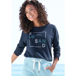 Langarmshirt ELBSAND, Damen, Gr. S (36), marine, Jersey, Obermaterial: 50% Baumwolle, 50% Polyester, bedruckt, figurumspielend h&uuml;ftlang, Rundhals, Shirts Langarmshirt, mit Frontdruck, Longsleeve, lockerer Schnitt