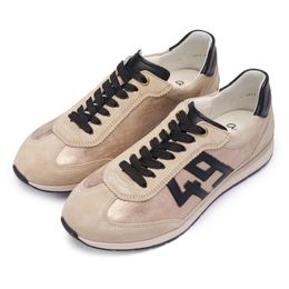 Sneaker Ara "PORTOFINO", Damen, Gr. 36, hellbeige, schwarz, Glattleder, Veloursleder, Schuhe Sneaker, Freizeitschuh, Halbschuh, Schn&uuml;rschuh in Bequemweite G 1/2 (= weit)