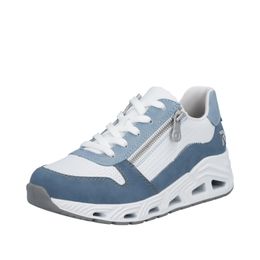 Keilsneaker RIEKER SPORT, Damen, Gr. 41, wei&szlig;, blau, Lederimitat, Schuhe Keilsneaker, Schn&uuml;rschuh, Halbschuh, Freizeitsneaker mit Rei&szlig;verschluss