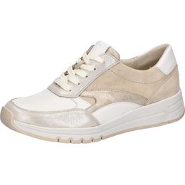 Waldl&auml;ufer Keilsneaker WALDL&Auml;UFER, Damen, Gr. 4,5 (37,5), beige, wei&szlig;, goldfarben, Nappaleder, Textil, Veloursleder, kontrastfarbene Details, Schuhe Keilsneaker, Schn&uuml;rschuh, Halbschuh, Freizeitsneaker mit weichem Schaftrand
