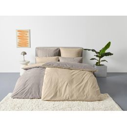 Wendebettw&auml;sche Bruno Banani "Merlin in Gr. 135x200 oder 155x220 cm", beige (beige, grau), B/L: 135cm x 200cm, 1 Stk., 1 Stk., Linon, B/L: 80cm x 40cm, 2 Stk., Linon, Obermaterial: 100% Baumwolle, Bettw&auml;sche, Wendebettw&auml;sche, Baumwollbettw&auml;sche, Leinen-Look in Melange-Optik